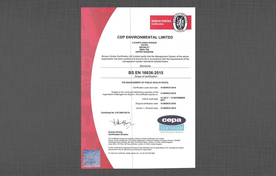 Certificate – CDP Environmental